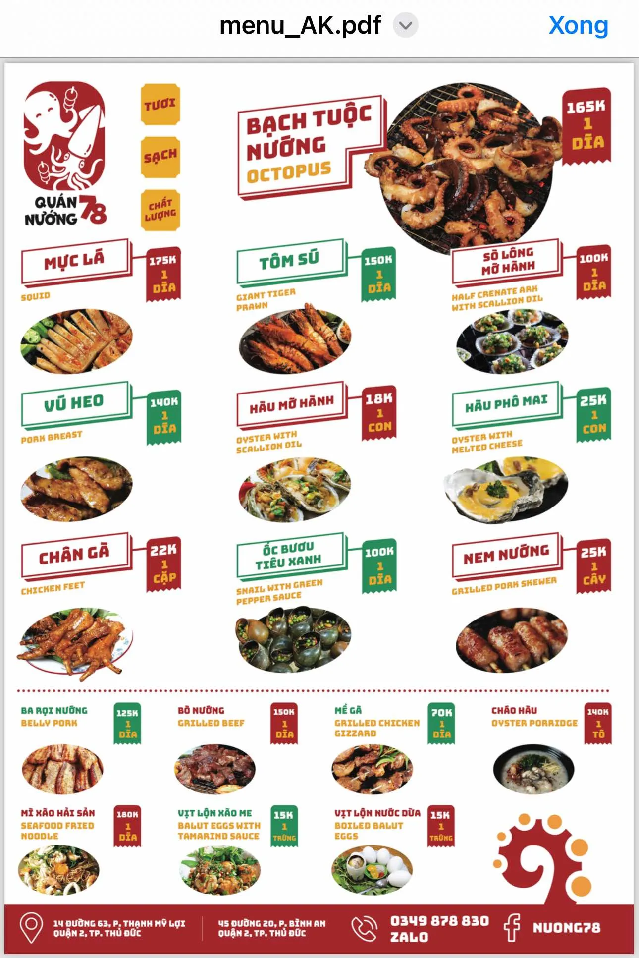 Menu Quán Nướng 78: Phân Tích Thực Đơn Hải Sản Và Thịt Nướng Chất Lượng ...